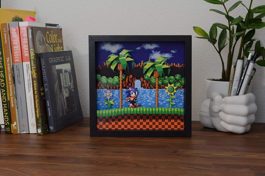 Sonic the Hedgehog Idle pose shadow box art officially licensed 9x9 inch | Pixel Frames – ZedLabz