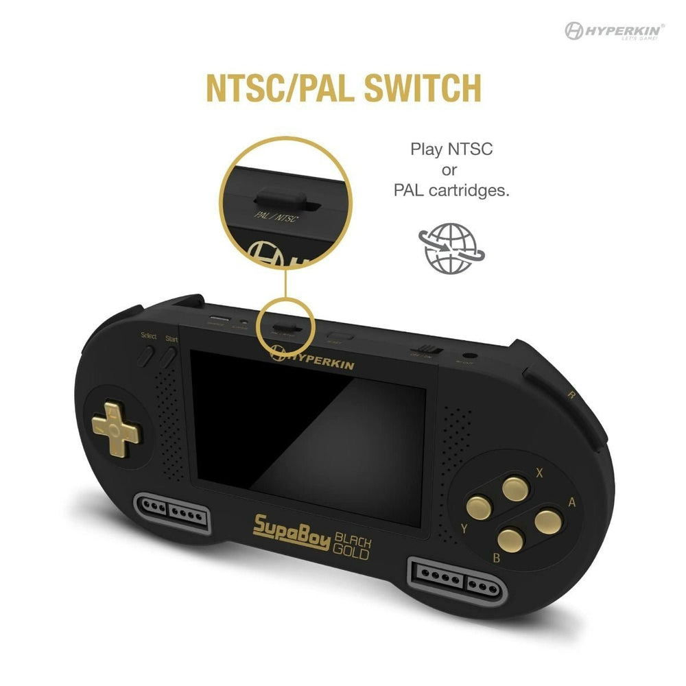 Hyperkin SupaBoy handheld console for Super NES / Super Famicom / Snes games - Black gold